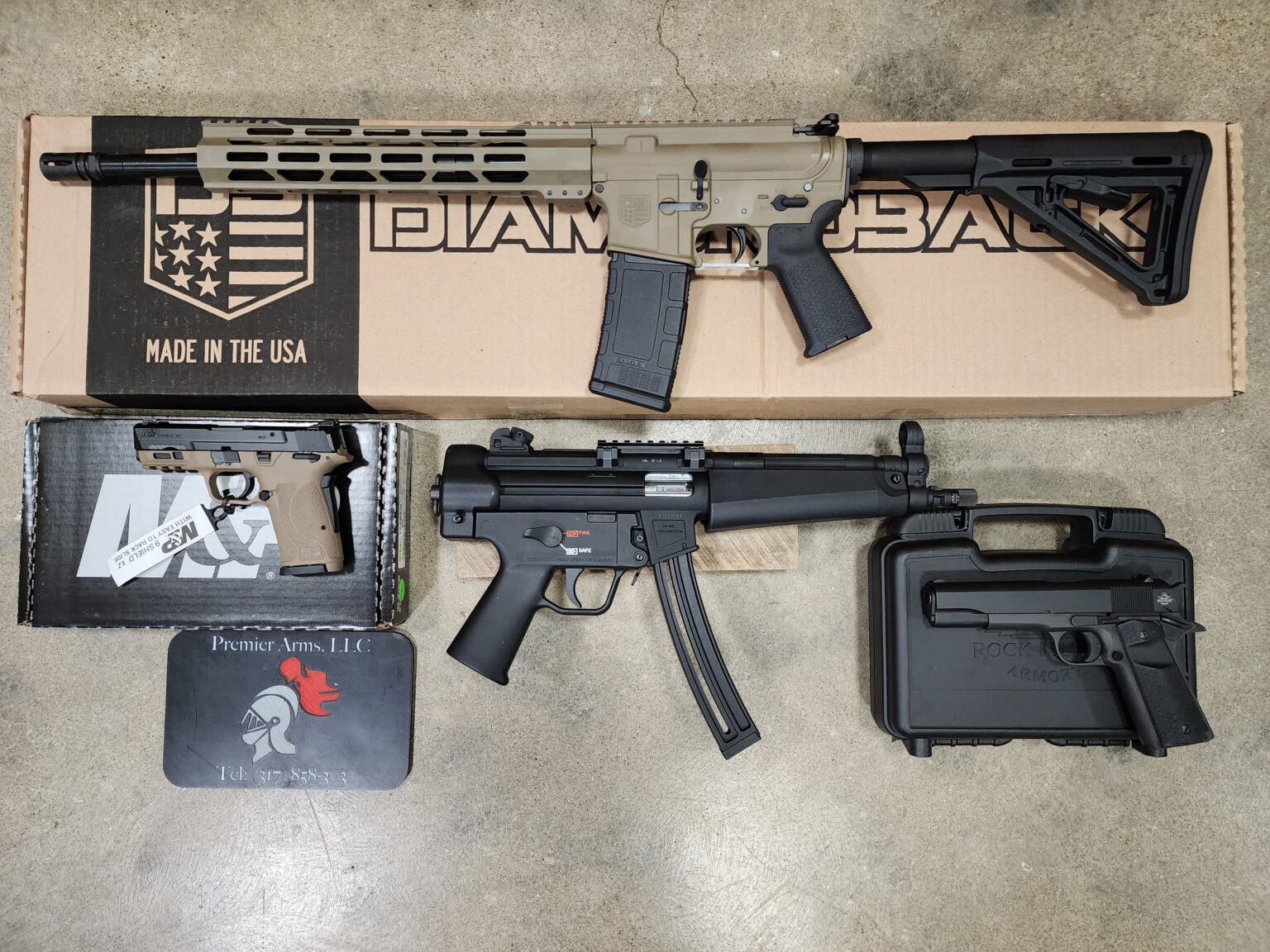 Diamondback DB-15, Rock Island M1911-A1, HK MP5, Smith & Wesson Shield ...