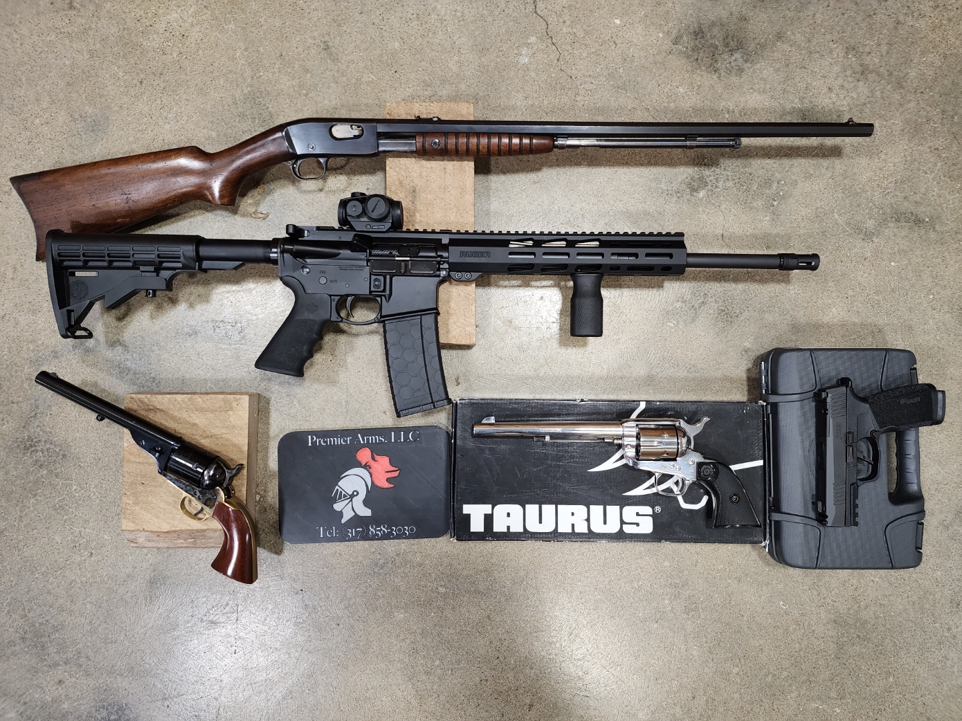 Remington Model 12, Ruger AR-556, Sig Sauer P365X-MACRO, Taurus Gaucho, Cimmaron Open Top Navy ...